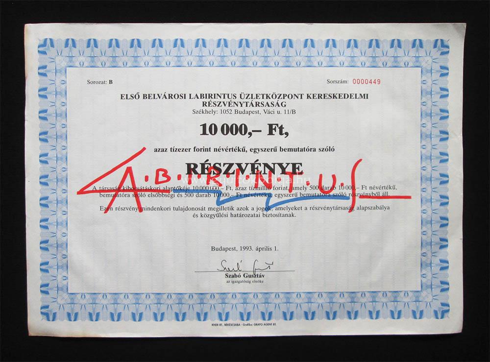 Els Belv rosi Labirintus zletk zpont R szv ny 10000 Forint 199